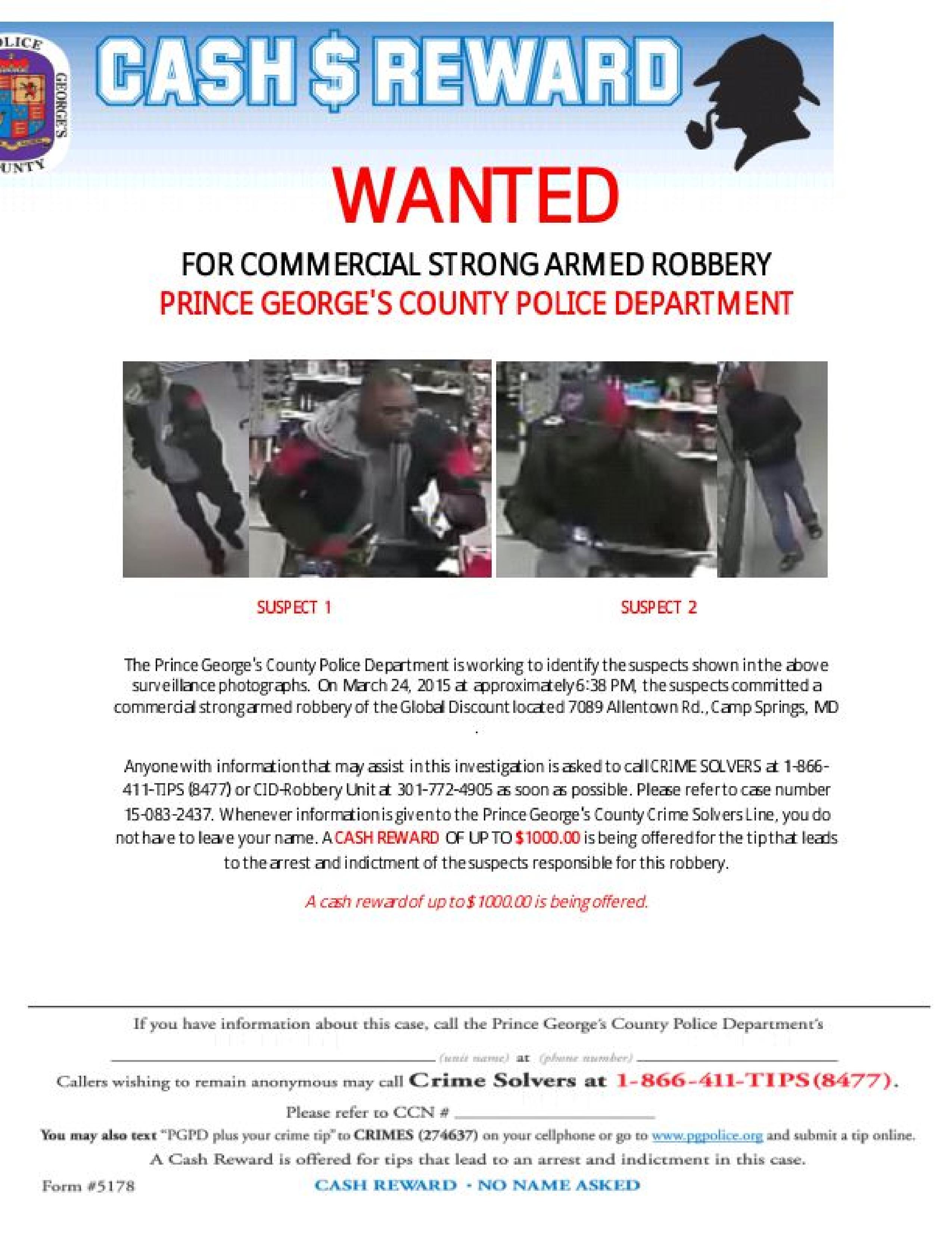 Crime Solvers Reward Poster for Global Tobacco in Camp Springs | Camp ...