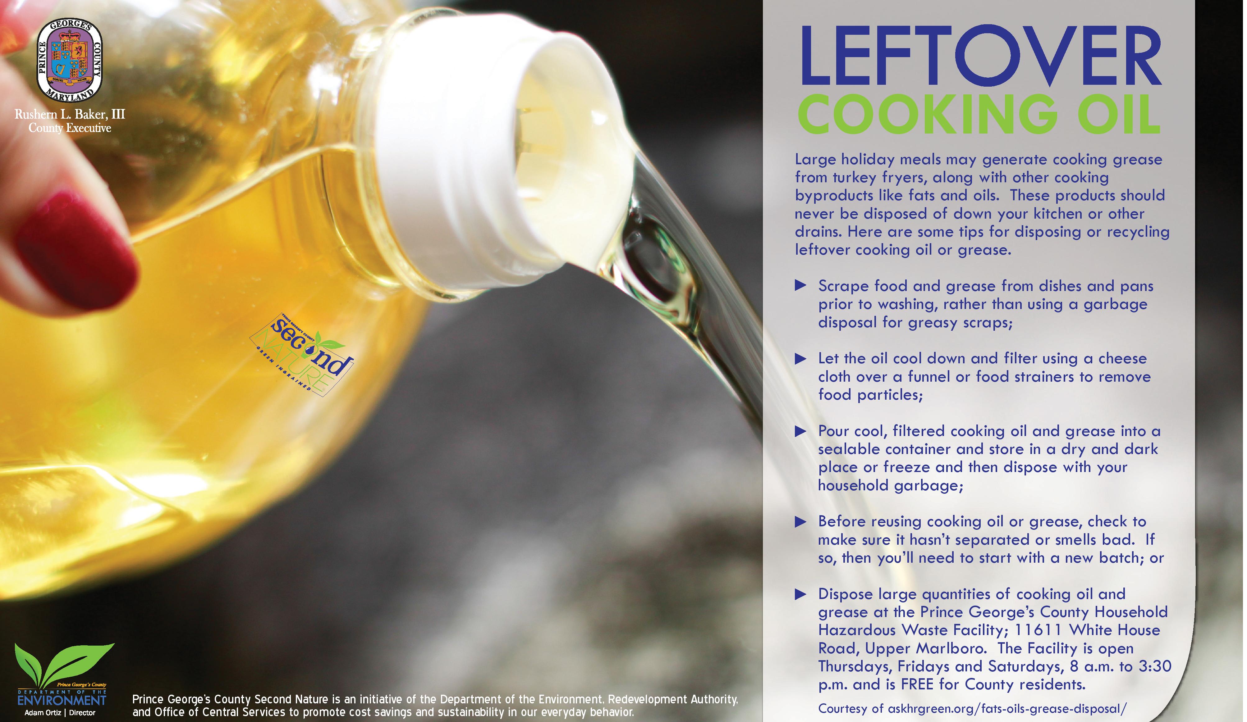 Prince George’s County Tuesday Tip: Leftover Cooking Oil | Camp Springs ...