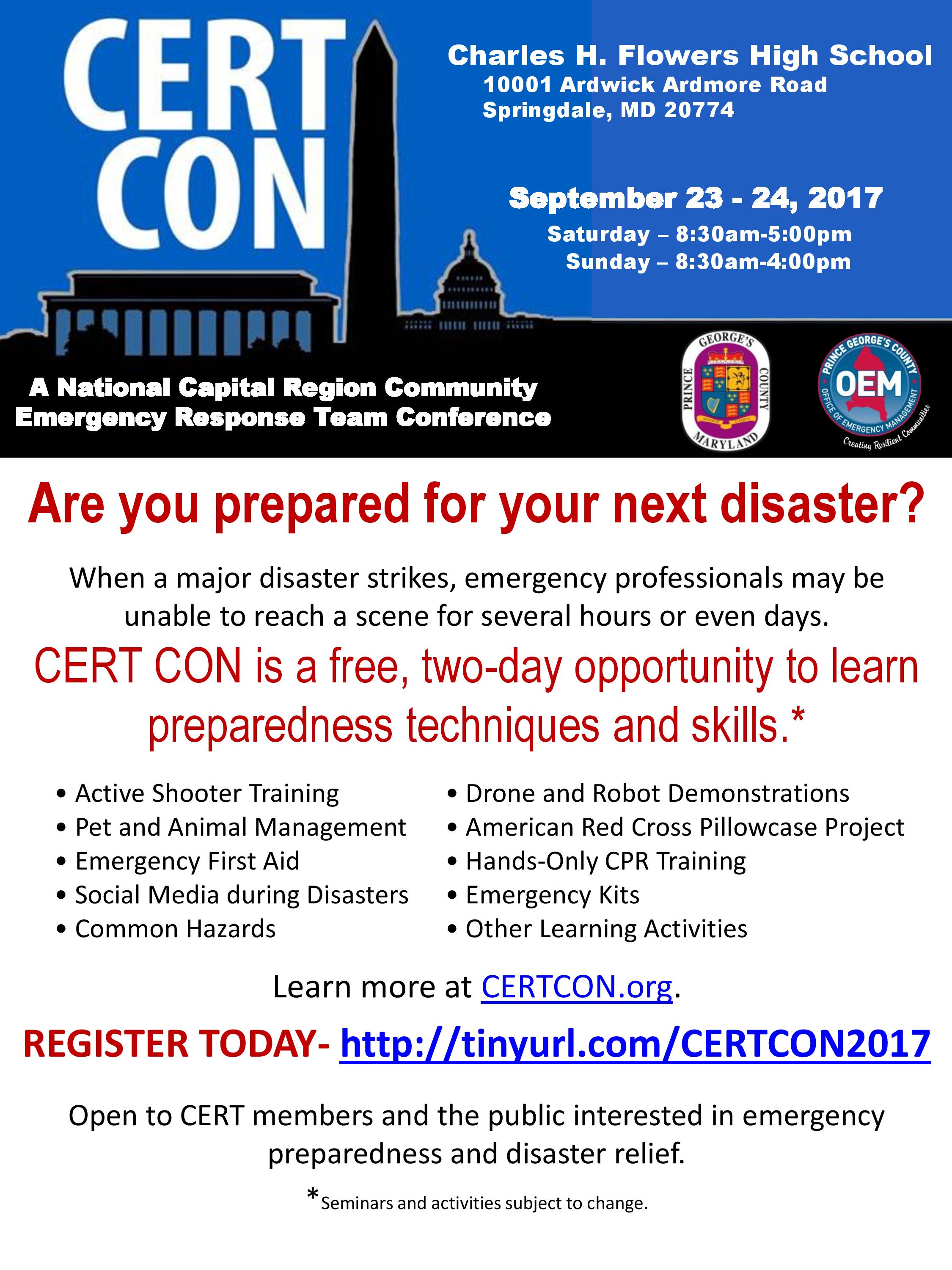 Cert Con – Emergence Response Team Conference | Camp Springs Civic ...
