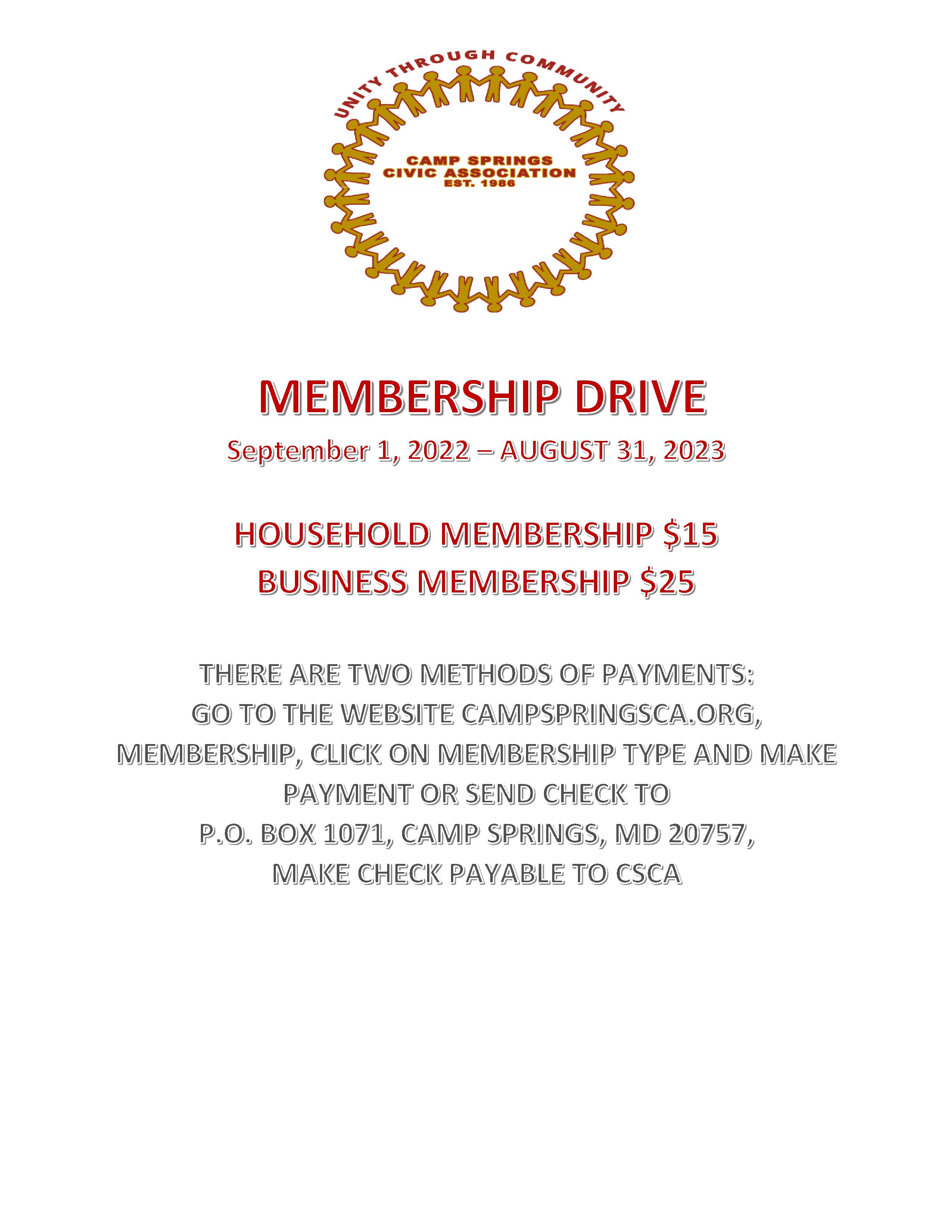 CSCA Membership Drive | Camp Springs Civic Association